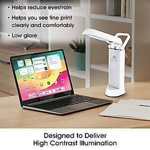 OttLite Folding Task Lamp, White – Multi-Position Shade, Fold-Up Design, Portable Handle, Low Heat & Low Glare Illumination, Fits on Desks & Workstations