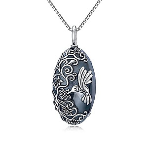 TOUPOP Hummingbird Urn Necklace for Ashes for Women 925 Sterling Silver Cremation Jewelry for Ashes for Men Cremation Keepsakes Pendant Memorial Necklace for Ashes of Loved One w/Funnel Filler