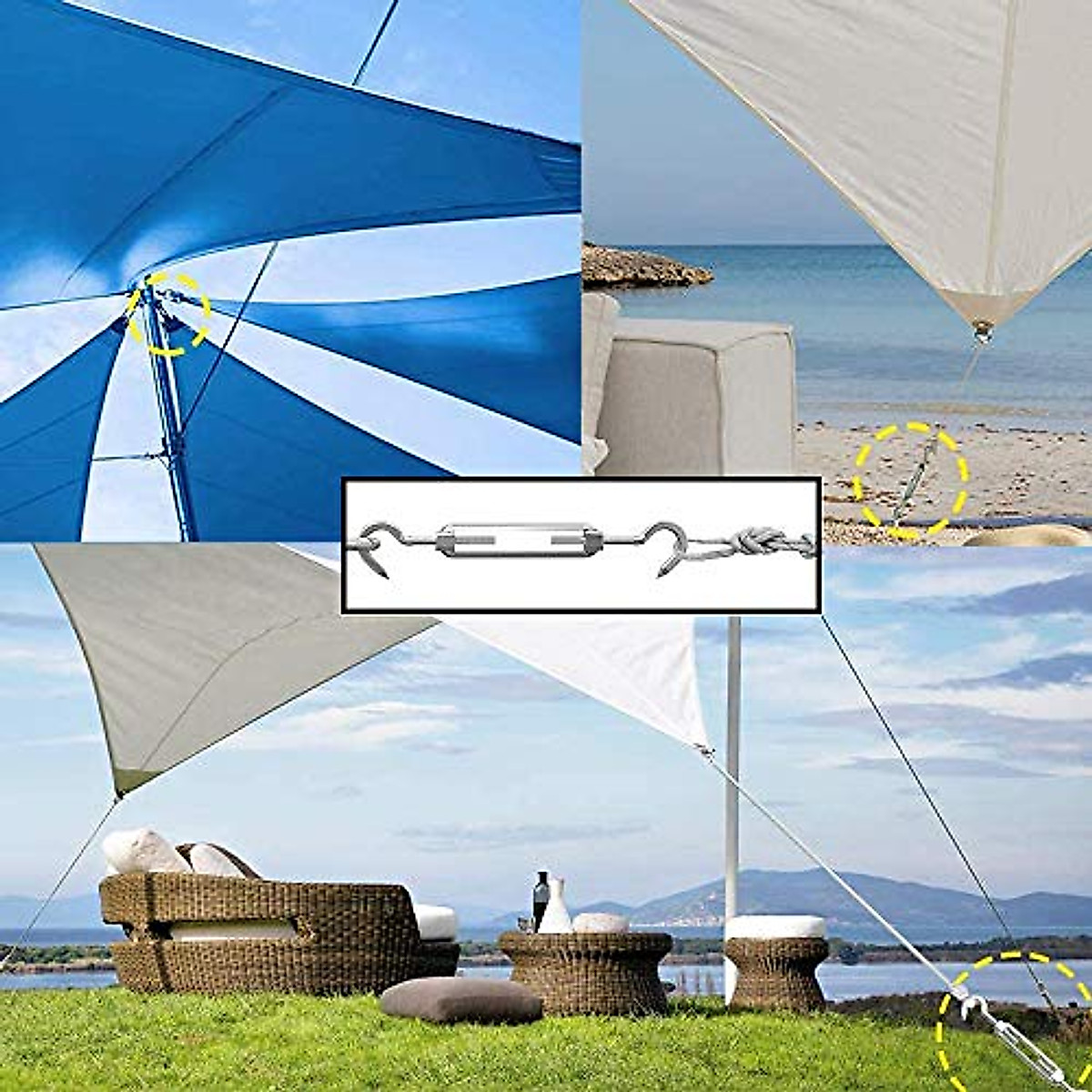 FOLUXING Shade Sail Hardware Kit for Rectangle or Square Sun Shade Sail Installation in Patio Lawn Garden, 304 Grade Stainless for Garden Outdoors(40Pcs)