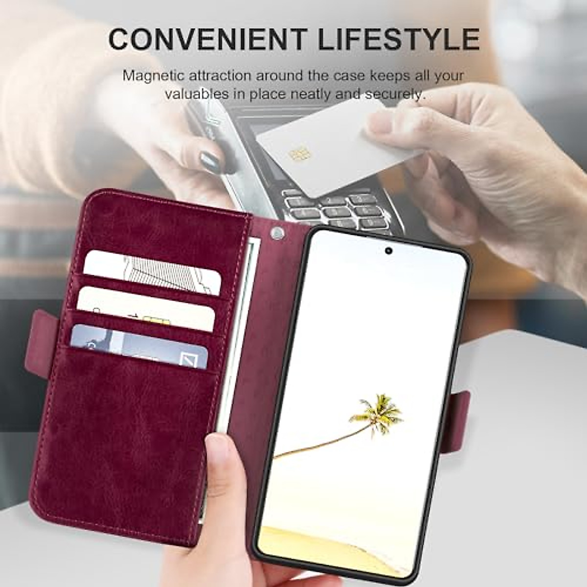 Bizzib for Samsung Galaxy S21 Ultra Case Leather Wallet with Card Holder[ RFID Blocking] 360 Full Shockproof Protection Magnetic Closure Phone Cover & Wrist Strap for Galaxy S21 Ultra 6.8-Burgundy