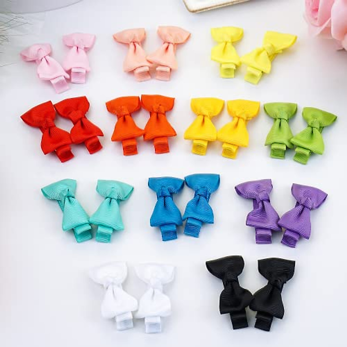 CELLOT Baby Hair Clips Baby Girls Fully Lined Baby Bows Hair Pins Tiny 2" Hair Bows Alligator Clips for Girls Infant Toddlers (2 Inch (Pack of 50), 25 Colors In pairs)