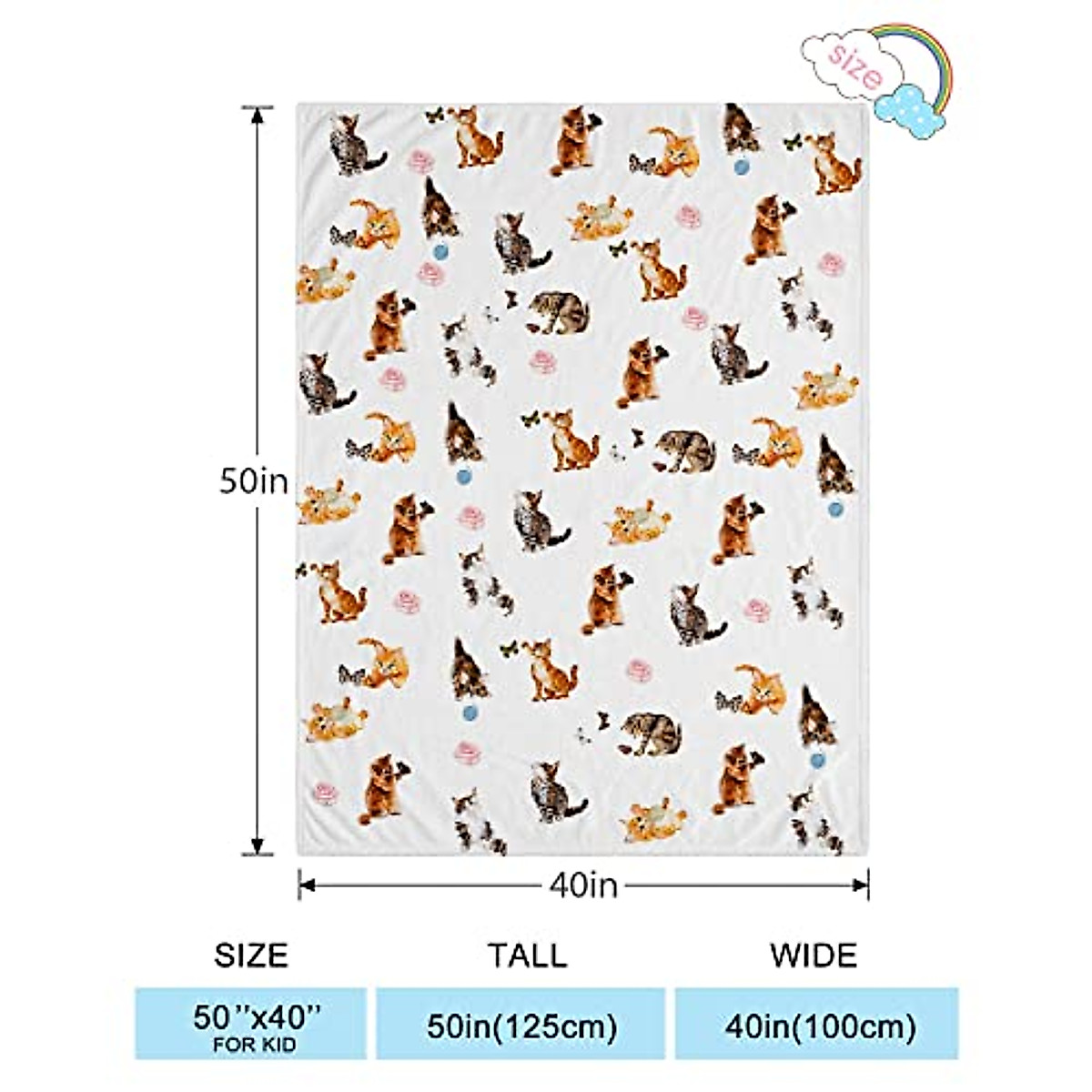 Qnyko Flannel Fleece Throw Blanket 40×50 Inches, Extra Cozy Soft Warm Microfiber Fleece Blanket with Cute Vivid Animal, Lightweight Fluffy Fuzzy Plush Blanket for Kids Youth Adults (Cat Chocolate)