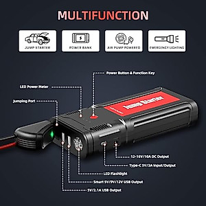 DBPOWER Jump Starter 2750A Peak 76.96Wh Portable Car Jump Starter (Up to 10L Gas/8L Diesel Engine) 12V Auto Battery Booster Pack with Smart Clamp Cables, Quick Charger, LED Light Jump Box