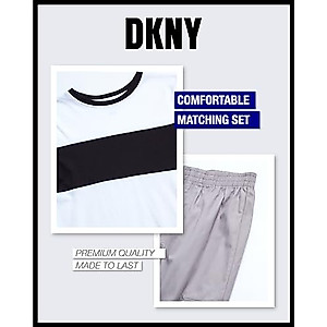 DKNY Boys' Pants Set - 3 Piece Long Sleeve Button Down Plaid Shirt, T-Shirt, Jogger Pants - Clothing Set for Boys (4-12), Size 8, Black