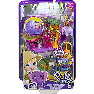 Polly Pocket Compact Playset, Elephant Adventure with 2 Micro Dolls & Accessories, Travel Toys with Surprise Reveals