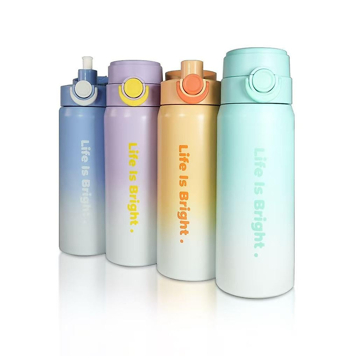 bukebro Stainless Steel Vacuum Insulated Water Bottles Leak Proof with Straw,keep warm|cool,Gifts for him|her,used in office,outdoor sports 17oz/500ml (17oz orange)