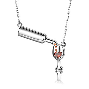 AKTAP Wine Necklace Love Wine Cheers Red Enamel Heart Pendant Necklace Jewelry Gift for Wine Lovers