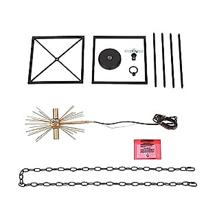 GEPOW Modern Black and Gold Chandeliers, 4 Lights Square Hanging Pendant Light Fixture with Starburst Design for Dining Room, Kitchen, Bedroom, Foyer and Living Room