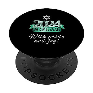 Bar Mitzvah 2024 I With Pride & Joy I Turquoise Banner Decor PopSockets Standard PopGrip