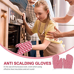 Angoily BBQ Gloves 2pcs Oven Gloves Plaid Oven Mitts Heat Resistant Cooking Gloves Hot Pads Hand Protector for Kids Cooking Baking Grilling Grill Gloves