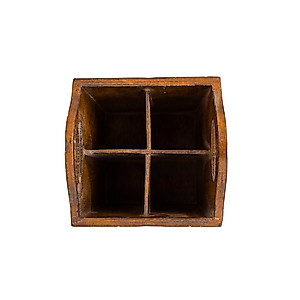 Creative Co-op Wood Utensil Holder with 4 Compartments, Regular, brown