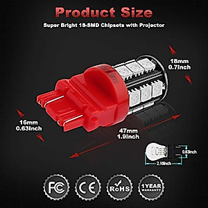 Yorkim 3157 LED Light Bulbs Red Super Bright, 3056 3156 3156A 3057 4057 3157 4157 T25 LED Bulbs for Brake Lights, Backup Reverse Lights, Reverse Tail Lights - Pack of 4