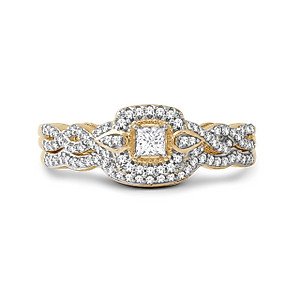 DZON 10k Yellow Gold 1/3CT TDW Diamond Halo Princess-Cut Engagement Ring Set Love Gift for Women (I-J,I2)