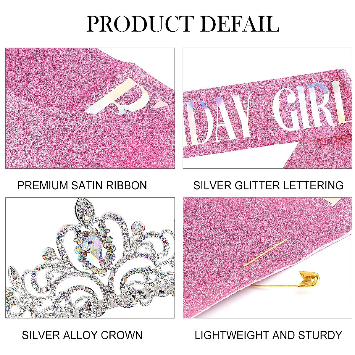 "Birthday Girl" Sash & Rhinestone Tiara Set Silver COCIDE Birthday Sash and Tiara for Women Birthday Decoration Kit Rhinestone Headband for Girl Glitter Crystal Hair Accessories for Birth Party