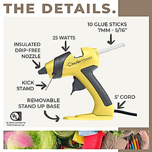 Mini Hot Glue Gun Kit - 25W Small Size Stand up High Temp Hot Melt GlueGun Set with 10 Mini Glue Gun Sticks for Glue Gun, Fine Tip Adhesive Silicone Glue Gun, Craft HotGlueGun by Chandler Tool, Yellow