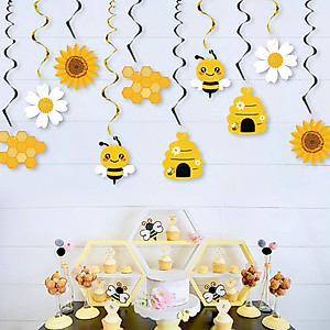 20PCS Bumble Bee Hanging Swirl Decorations, Bee Party Hanging Swirls Foil Ceiling Streamers Honey Bee Themed Party Supplies for Kids Birthday Baby Shower Gender Reveal Bee Day Party Decoration