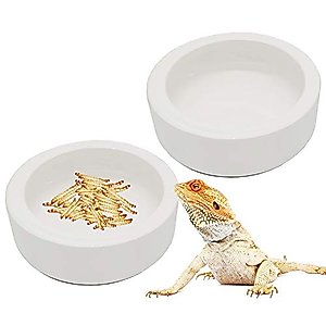 TIHOOD 2PCS 3.8” Reptile Food Water Bowl Worm Dish Lizard Gecko Ceramic Pet Bowls, Mealworms Bowl for Bearded Dragon Chameleon Hermit Crab Dubia Rock Reptile Cricket Anti-Escape Mini Reptile Feeder