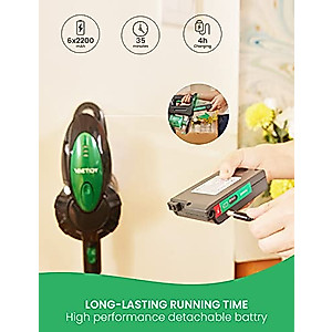 Vactidy Cordless Vacuum Cleaner, Lightweight Stick Vacuum with 20Kpa Suction, Detachable Battery, Max 35mins Runtime, 6 in 1 Handheld Vacuum Cordless for Hard Floor Carpet Pet Hair