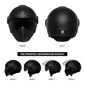 TRIANGLE Full Face Motorcycle Helmets,Off-Road Motocross Helmet for Men & Women,Dual Visor with Internal Tinted Sunshield,Open Face 3/4 Adult Racing Helmet DOT Approved(Black,XL)