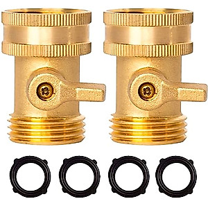 LIULO TOOL Brass Garden Hose Shut-Off Valve, 2 Pack 3/4 Inch Heavy Duty Solid Brass Garden Hose Shut Off Valve with 4 Extra Rubber Washers