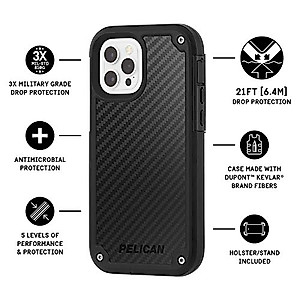 Pelican - SHIELD Series - Kevlar Case for iPhone 12 Pro Max (5G) - 21 ft Drop Protection - 6.7 Inch - Black