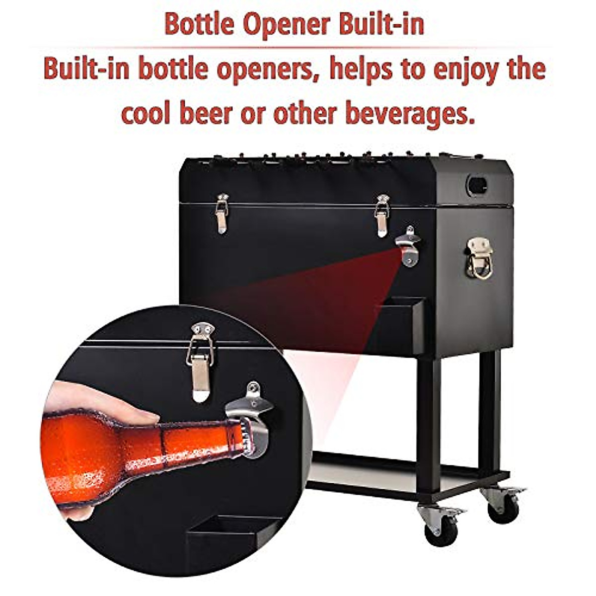 Outsunny 68QT Patio Cooler Ice Chest with Foosball Table Top, Portable Poolside Party Bar Cold Drink Rolling Cart on Wheels with Tray Shelf