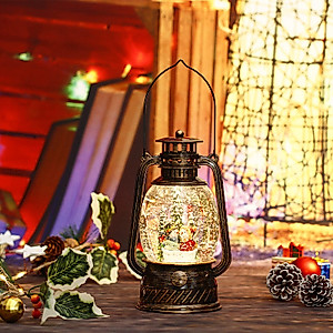 Christmas Snow Globes with Two Cute Snowman, Kikth Snowglobes Christmas Lantern Glitter Lighted for Christmas Decorations and Gift, Bronze