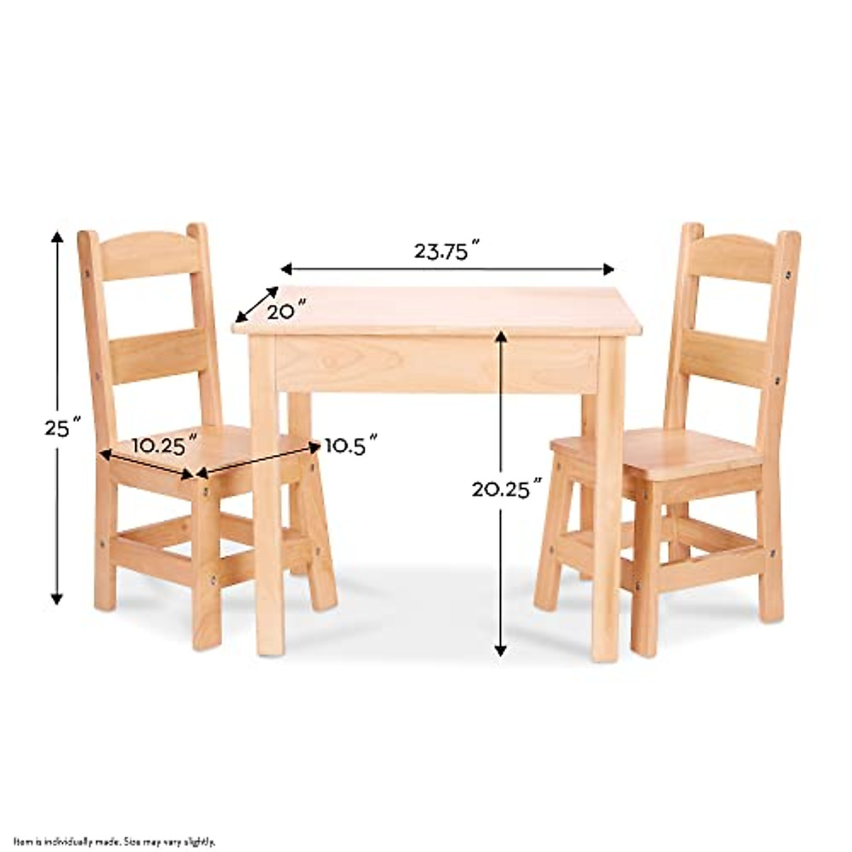 Melissa & Doug Solid Wood Table and 2 Chairs Set - Light Finish Furniture for Playroom