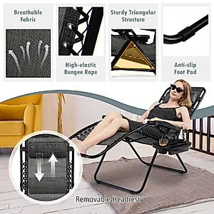 Tangkula Zero Gravity Chair, Folding Patio Lounge Chair Adjustable Outdoor Recliner with Cup Holder, Wide Armrest for Patio Garden Poolside Outdoor Yard Beach, Support 350 lbs (1, Grey)