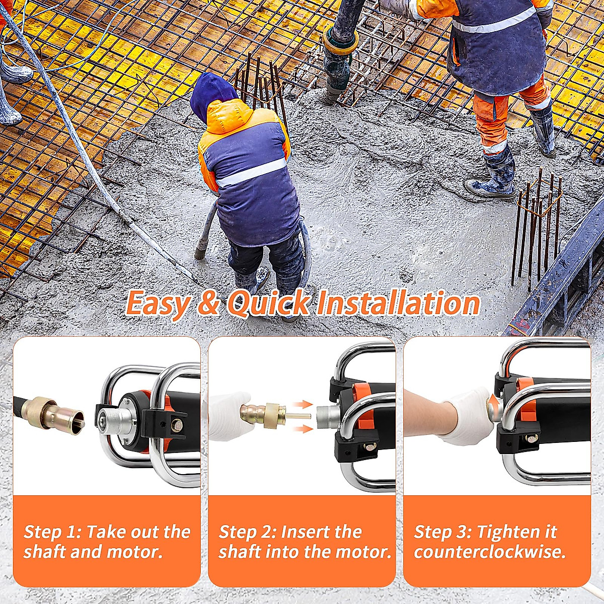 LMYYGOO Electric Concrete Vibrator Handheld, 2HP 1500W 18000RPM Powerful Copper Motor Portable Construction Insertion Cement Concrete Vibrating Tool with 4.5M (14-3/4ft) Long Flexible Shaft