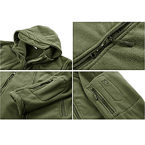 CRYSULLY Men's Tactical Front Zip Fleece Lining Hunting Mountaineering Jackets Windbreaker Coat Army Green