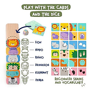 Nene Toys Wooden Block Stacking Game – 4-in-1 Tumble Tower Family Board Game with Building Blocks, Cards and Dice – African Safari Educational Wooden Toy for Kids 3-9 Years Old About Animals