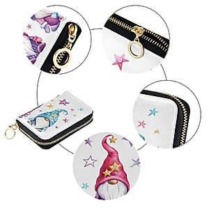 Scandinavian Gnomes St. Patrick's day Green Shamrock Grey Credit Card Coin wallet, RFID Blocking Compact Women Leather Card Holder, Key Change Organizer, Zipper Purse Clutch Pouch Pocket