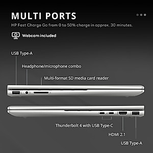 HP Envy x360 2-in-1 15.6" FHD Touchscreen Laptop, Intel Core i7-1355U, 16GB RAM, 512GB SSD, Intel Iris Xe Graphics, Backlit Keyboard, 5MP IR Camera, Wi-Fi 6, Win 11 Home, Silver, 32GB Hotface USB Card