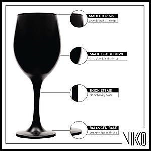 Vikko Black Wine Glasses, 14 Ounce Wine Glass, Set of 4 Matte Black Stemmed Wine Glasses for Red and White Wine, Thick and Durable Wine Glasses