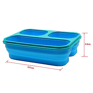 Sailing Elegant Collapsible Silicone 3-Compartments Lunch Box/Container, Super Convenient Stackable Food Storage Containers, Material Safe (Set of 1, Blue)