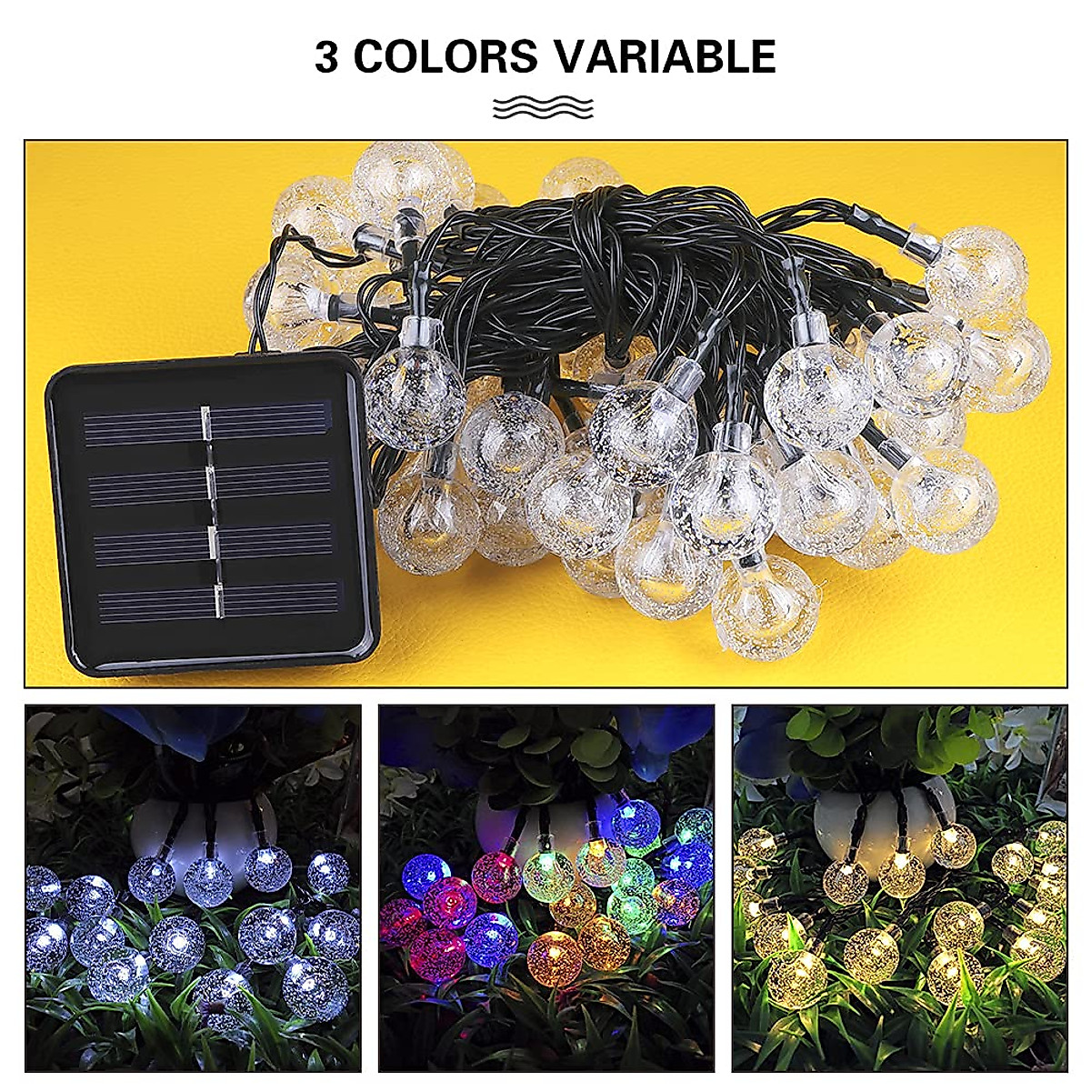 Garden Solar String Lights, 200 LEDs 72ft 8 Modes Waterproof Crystal Globe Balls Lighting for Outdoor Patio Lawn Garden Yard Decoration Wedding Holiday Home Party Wedding Christmas Decor (Warm White)