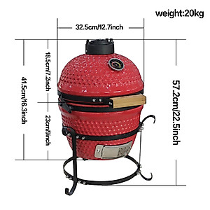 AUPLEX 13" Kamado Charcoal Grill, Ceramic BBQ Charcoal Grill, Mini Portable Clay Smoker Oven Barbecue Grill for Backyard, Balcony