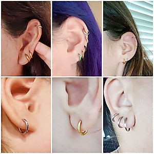 Hypoallergenic Small Hoop Earrings for Women Men Huggie Tiny Hoop Earrings Sets for Cartilage Tragus Titanium Surgical Steel Gold Silver Black Color 20G 9mm Inside Diameter