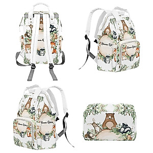 Woodland Animals Forest Leaves Personalized Diaper Backpack with Name,Custom Travel DayPack for Nappy Mommy Nursing Baby Bag One Size