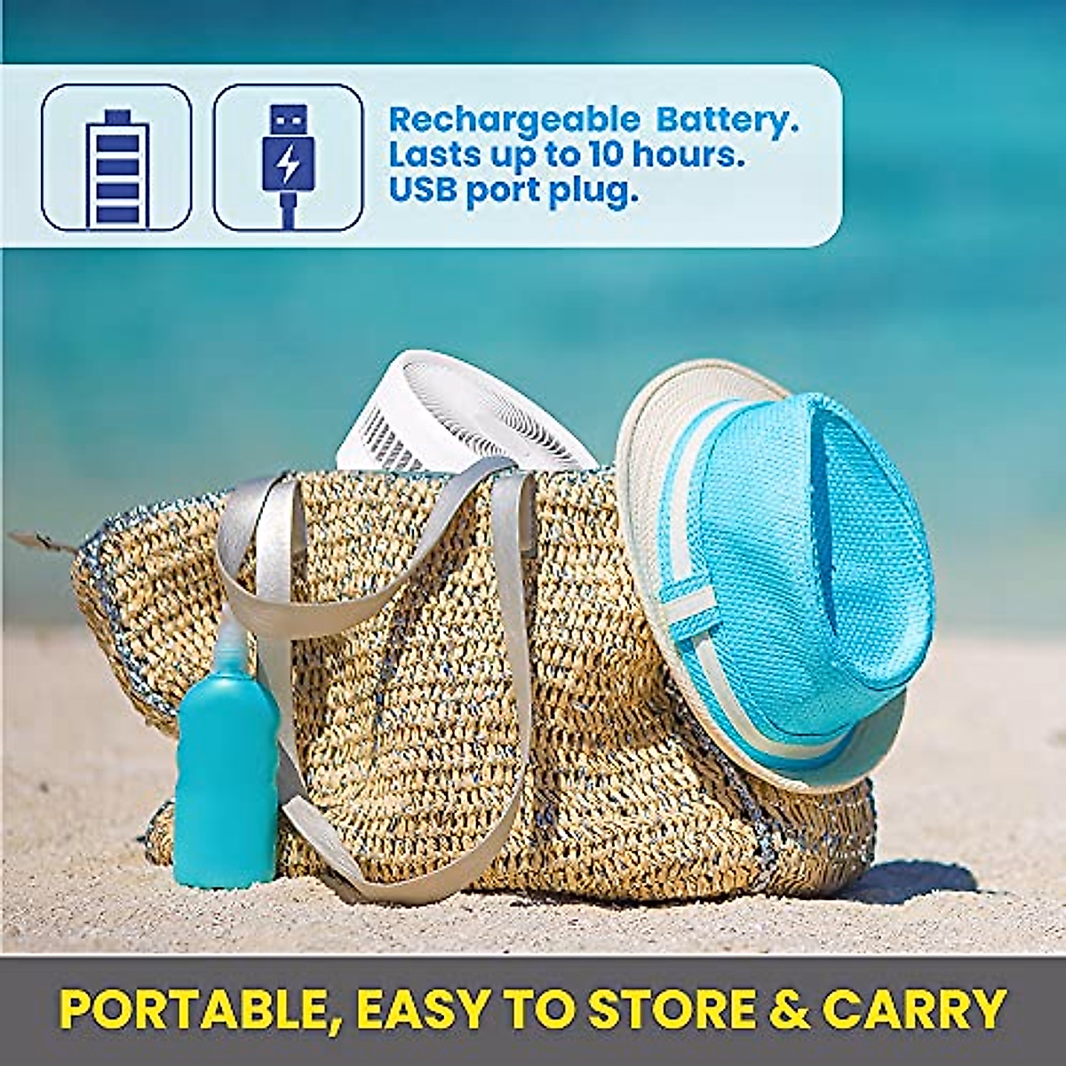 My Foldaway Fan Folding Fan, Portable Fan for Travel, Rechargeable Fan with 10 Hour Battery Life, Super Quiet Cordless Fan & Desk Fan, Travel Fan Extendable from 4”- 40” with 3 Modes As Seen on TV