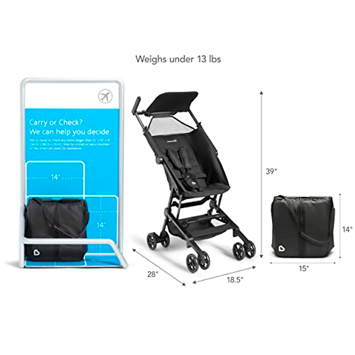 Munchkin® Sparrow™ Ultra Compact Lightweight Travel Stroller for Babies & Toddlers, Black