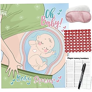 PARTYLOUD Baby Shower Games, Pin The Heart on The Baby, Funny BabyShower Games Activities Diaper Theme Birthday Party Games Supplies Favors for Adults Girl Boy 64 Guests