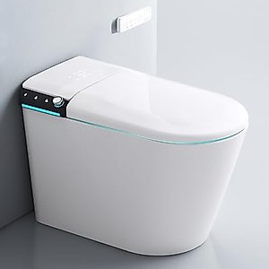 Smart Toilet with Auto Open/Close Lid, Bidet Toilet Pump-assisted, Blackout Flush, Heated Seat, Dual Auto Flush, Warm Water, Foot Sensor Operation, Tankless Elongated Toilets with LED Display
