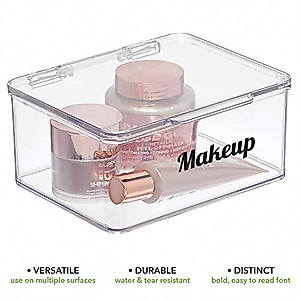 mDesign Home Organization Labels - Preprinted Label Stickers for Cosmetic Storage and Cleaning - Household Organizing for Jars, Canisters, Containers, Bins, and Boxes - 32 Count - Black