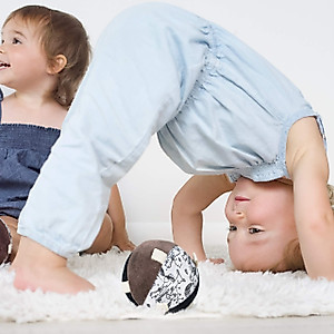 Wee Gallery, Taggy Ball with Rattle - Developmental Activity for Babies - Visual Stimulation, Motor Skills, Soft Interactive Sensory Toy for Infant Play (Woodland Theme)