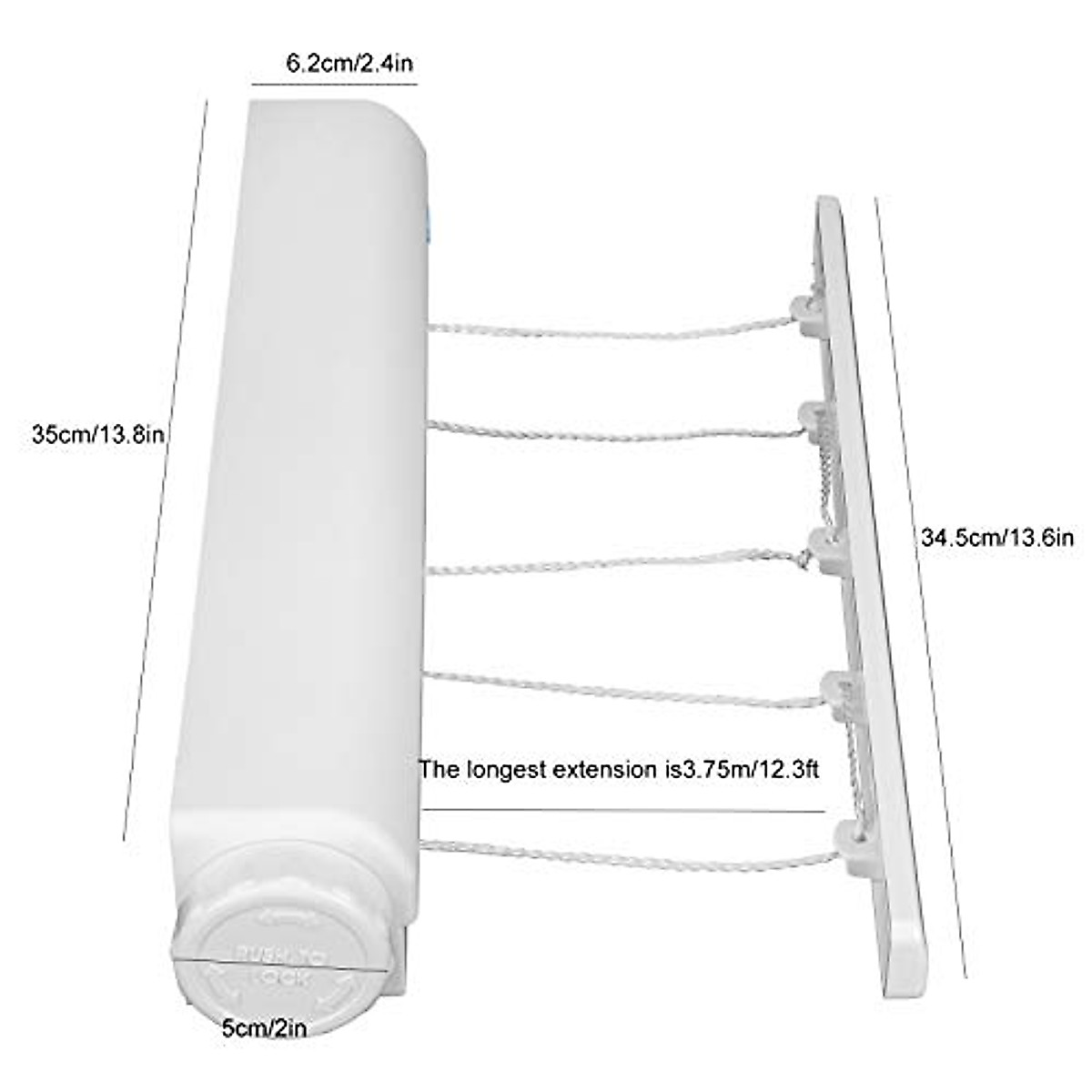 Spring Automatic Clothesline Drying Rack with Hooks, Perforated Installation Telescopic Retractable Clothesline, Can Bear a Load of About 8kg/282.2oz