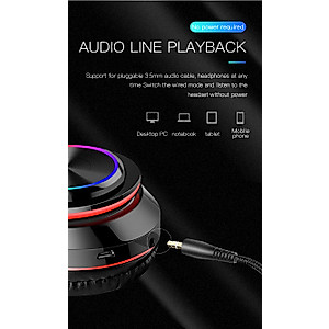 Amazing 7 LED Bluetooth Headphones with 8Hours Playtime, Wireless Headsets Over Ear, Hi-Fi Stereo, Multi-Colored Breathing Led, Built-in Mic, Snug Fit Earphones for Game Video DJ (Red Black)
