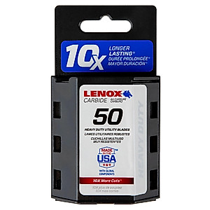 LENOX Utility Knife Blades, Carbide, Replacement Pack, 50 Units (LXHT11800L)