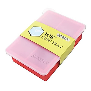 FIVETAS Super Thickness Silicone ice tray .Large Size 6 Ice Cube Trays with Lid which is Spill-Resistant and Removable.BPA Free and Reusable.Ice Cube Trays for Cocktails,Whisky,Freezer